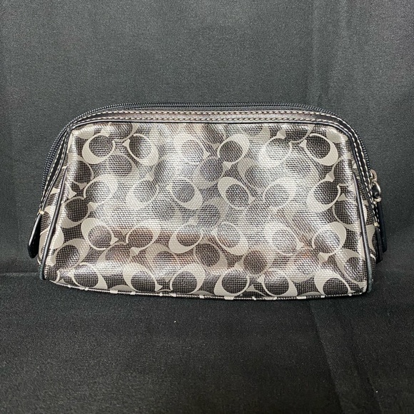 Coach | Bags | Coach Black Monogram Small Cosmetic Makeup Pouch Bag ...